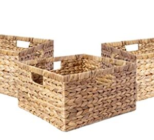 BARIEN 14.5” x 13.5” x 8” (Set of 3) Natural Water Hyacinth Storage Baskets, Rectangular Wicker Basket with Built-in Handles, Large (Natural - Set of 3)