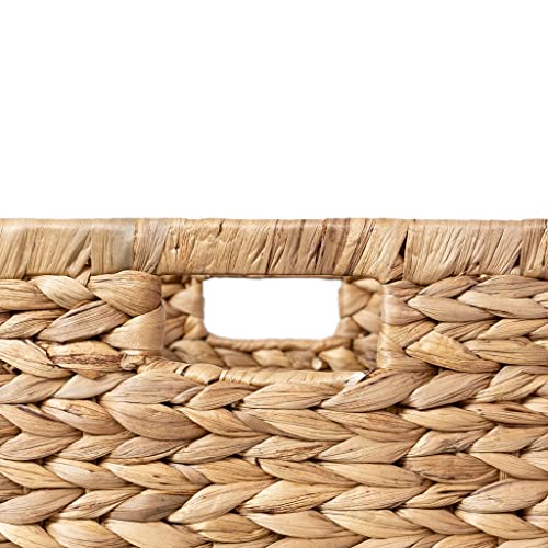 BARIEN 14.5” x 13.5” x 8” (Set of 3) Natural Water Hyacinth Storage Baskets, Rectangular Wicker Basket with Built-in Handles, Large (Natural - Set of 3)