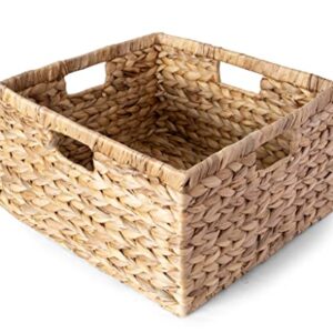 BARIEN 14.5” x 13.5” x 8” (Set of 3) Natural Water Hyacinth Storage Baskets, Rectangular Wicker Basket with Built-in Handles, Large (Natural - Set of 3)