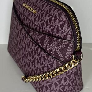 Michael Kors Jet Set Travel MD Dome XCross Crossbody bundled with SM TZ Coinpouch Purse Hook (Signature MK Bordeaux/Bordeaux)