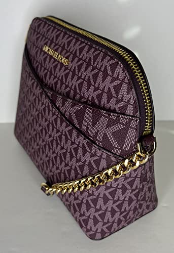 Michael Kors Jet Set Travel MD Dome XCross Crossbody bundled with SM TZ Coinpouch Purse Hook (Signature MK Bordeaux/Bordeaux)