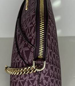 Michael Kors Jet Set Travel MD Dome XCross Crossbody bundled with SM TZ Coinpouch Purse Hook (Signature MK Bordeaux/Bordeaux)