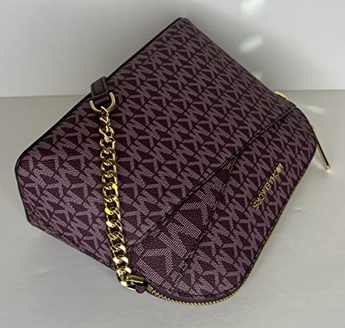 Michael Kors Jet Set Travel MD Dome XCross Crossbody bundled with SM TZ Coinpouch Purse Hook (Signature MK Bordeaux/Bordeaux)