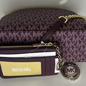 Michael Kors Jet Set Travel MD Dome XCross Crossbody bundled with SM TZ Coinpouch Purse Hook (Signature MK Bordeaux/Bordeaux)