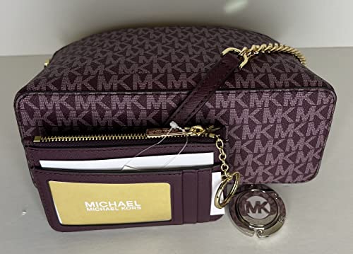 Michael Kors Jet Set Travel MD Dome XCross Crossbody bundled with SM TZ Coinpouch Purse Hook (Signature MK Bordeaux/Bordeaux)