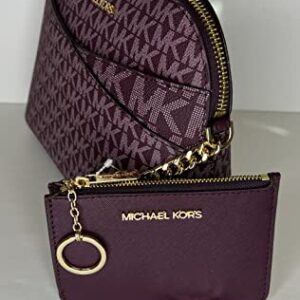 Michael Kors Jet Set Travel MD Dome XCross Crossbody bundled with SM TZ Coinpouch Purse Hook (Signature MK Bordeaux/Bordeaux)