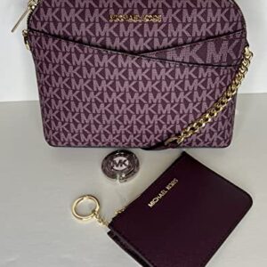 Michael Kors Jet Set Travel MD Dome XCross Crossbody bundled with SM TZ Coinpouch Purse Hook (Signature MK Bordeaux/Bordeaux)