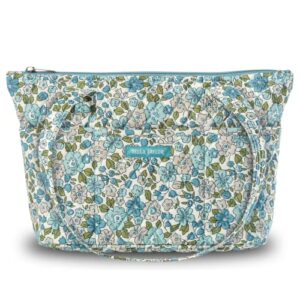 bella taylor country floral feedsack collection, quilted cotton small shoulder tote bag with zipper for women, delicate floral blue