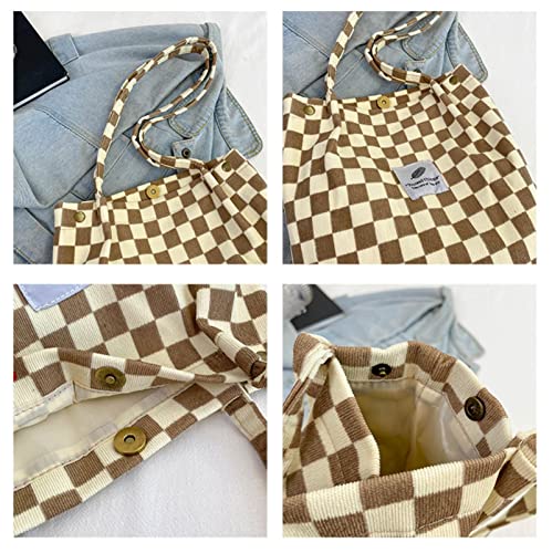 Corduroy Totes Bag Women's Shoulder Handbags Big Capacity Shopping Bag with Inner Pockets（White Smile）