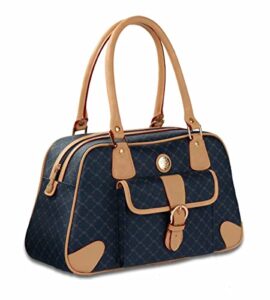 rioni signature sta-20017 navy satchel organizer canvas leather handbag shoulder bag