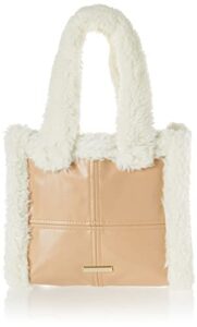 madden girl faux fur tote-tan & white, tan