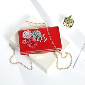 SEIJY Red Color Velvet Flower Day Clutch Flap Shoulder Chain Beading Holder Party Handbags Purse Evening Bags