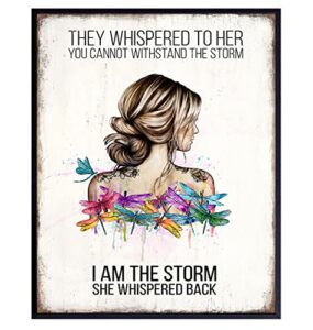 boho-chic positive wall art – encouraging wall decor – they whispered to her you cannot withstand the storm – daughter gift – motivation inspiration saying quotes – bedroom wall art for women unframed