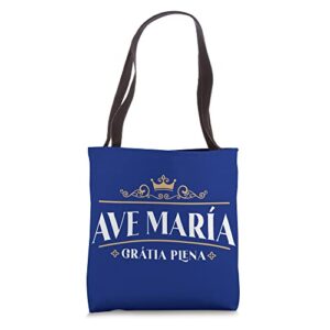 ave maria gratia plena latin mass hail mary catholic rosary tote bag