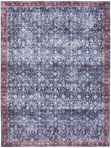 Nourison Brilliance Machine Washable Traditional Vintage Blue/Brick 7'10" x 9'10" Area -Rug, Easy -Cleaning, Non Shedding, Bed Room, Living Room, Dining Room, Kitchen (8x10)