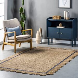 nuloom tera petals braided jute area rug, 6′ x 9′, blue