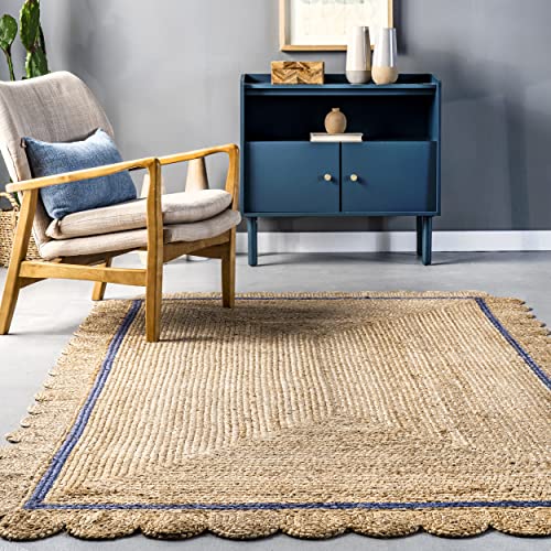 nuLOOM Tera Petals Braided Jute Area Rug, 6' x 9', Blue