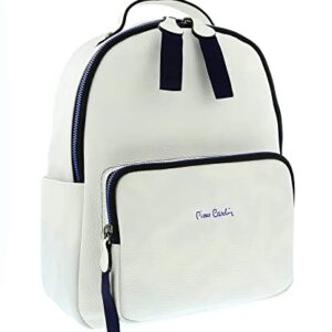 Pierre Cardin White Leather Classic Medium Double Zip Fashion Backpack for womens