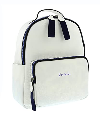 Pierre Cardin White Leather Classic Medium Double Zip Fashion Backpack for womens