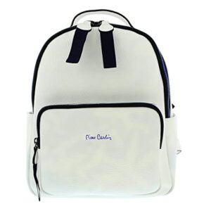 Pierre Cardin White Leather Classic Medium Double Zip Fashion Backpack for womens