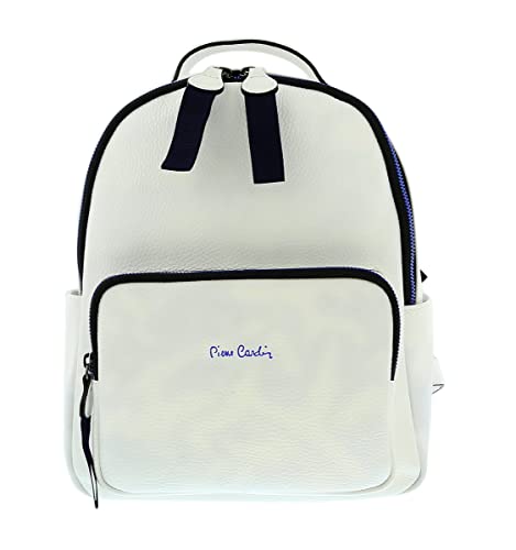 Pierre Cardin White Leather Classic Medium Double Zip Fashion Backpack for womens