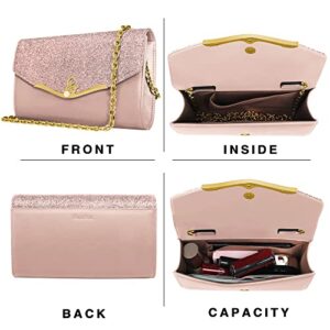 Reekx Evening Bag for Women, RFID Envelope Clutch Purses Crossbody Shoulder Bag for Wedding Party (Rose Gold)