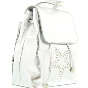 Pierre Cardin Silver Leather Metallic Star Studded Medium Fashion Backpack for womens