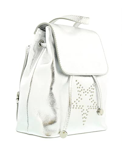 Pierre Cardin Silver Leather Metallic Star Studded Medium Fashion Backpack for womens