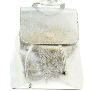 Pierre Cardin Silver Leather Metallic Star Studded Medium Fashion Backpack for womens