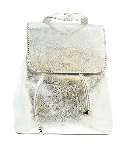 Pierre Cardin Silver Leather Metallic Star Studded Medium Fashion Backpack for womens