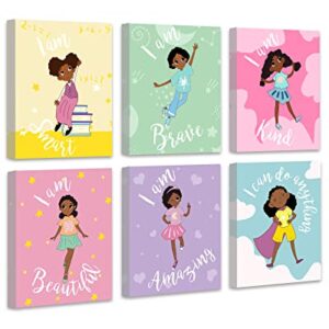 Girls Room Decor Black Girl Wall Painting Art Decor - Motivational Black Girl Posters - Inspirational Art Paint for Kids Teen Girls Room Wall Decorations (Framed, 8 x 10 Inch x 6pcs)