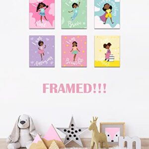 Girls Room Decor Black Girl Wall Painting Art Decor - Motivational Black Girl Posters - Inspirational Art Paint for Kids Teen Girls Room Wall Decorations (Framed, 8 x 10 Inch x 6pcs)