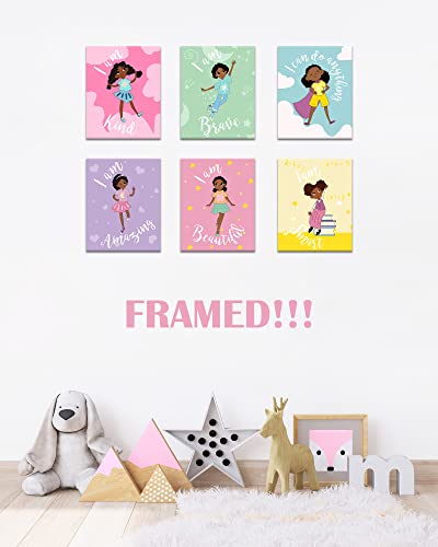 Girls Room Decor Black Girl Wall Painting Art Decor - Motivational Black Girl Posters - Inspirational Art Paint for Kids Teen Girls Room Wall Decorations (Framed, 8 x 10 Inch x 6pcs)