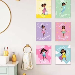 Girls Room Decor Black Girl Wall Painting Art Decor - Motivational Black Girl Posters - Inspirational Art Paint for Kids Teen Girls Room Wall Decorations (Framed, 8 x 10 Inch x 6pcs)