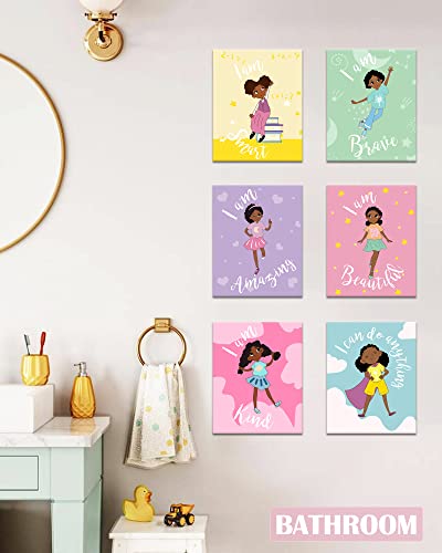 Girls Room Decor Black Girl Wall Painting Art Decor - Motivational Black Girl Posters - Inspirational Art Paint for Kids Teen Girls Room Wall Decorations (Framed, 8 x 10 Inch x 6pcs)