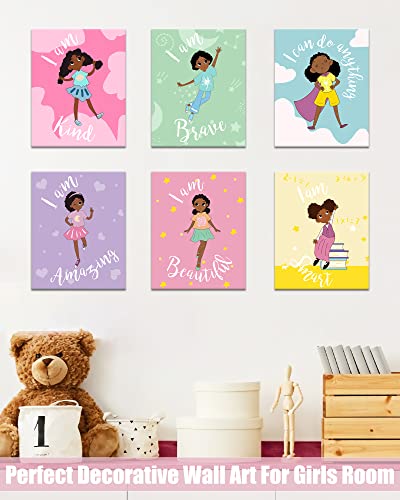 Girls Room Decor Black Girl Wall Painting Art Decor - Motivational Black Girl Posters - Inspirational Art Paint for Kids Teen Girls Room Wall Decorations (Framed, 8 x 10 Inch x 6pcs)