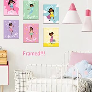 Girls Room Decor Black Girl Wall Painting Art Decor - Motivational Black Girl Posters - Inspirational Art Paint for Kids Teen Girls Room Wall Decorations (Framed, 8 x 10 Inch x 6pcs)