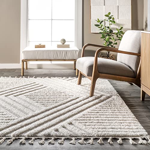 nuLOOM Risette Geometric Shag Tassel Area Rug, 9' x 12', Beige