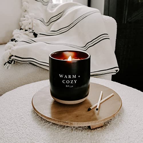 Sweet Water Decor Warm and Cozy Soy Candle | Orange Peel, Cinnamon, Ginger, Clove, Cypress, Fir Balsam and Pine Scented Candles for Home | 12oz Black Stoneware Jar, 60+ Hour Burn Time, Made in the USA