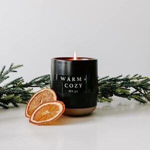 Sweet Water Decor Warm and Cozy Soy Candle | Orange Peel, Cinnamon, Ginger, Clove, Cypress, Fir Balsam and Pine Scented Candles for Home | 12oz Black Stoneware Jar, 60+ Hour Burn Time, Made in the USA