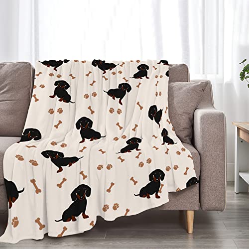 Dachshund Blanket Cute Soft Cozy Dachshund Fleece Blanket Warm Fuzzy Weiner Dog Paw Throw Blanket Dachshund Gifts Stuff for Women Kids Bed 40"X50"