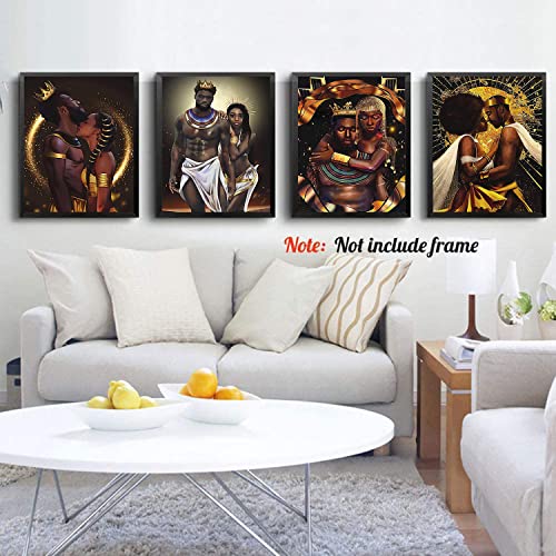 Wall art posters of black kings and queens，African American Canvas Art Print，Afro King Poster，Black Queen Poster，Fashion Room Modern Bathroom Bedroom Living Decor Aesthetic Artwork- Set of 4 (8''X 10'', No Frame)