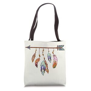 bohemian aesthetic feathers on arrow bohemian art tote bag