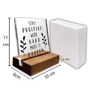 Inspirational Quotes Office Desk Sign, Motivational Minimalist Decor Art Acrylic Plaque With Wooden Stand Sign Home Office Desk Sign Gift for Women Cowoker Friend Colleague