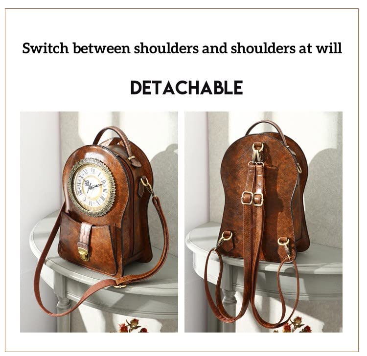 clock purse Real Working Clock Shoulderbags women's backpack vintage one shoulder messenger bag Cross Body for Women Girls (Black)