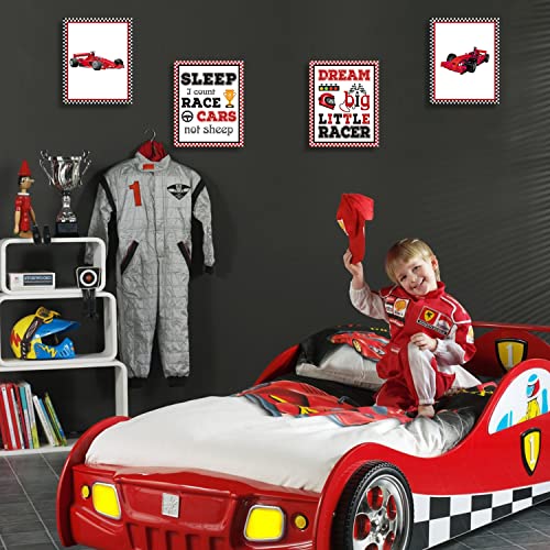 LHIUEM Race Car Wall Decor Sport Car Canvas Poster(8”X10”) Racing Mosaic Frame Wall Printed Hot Wheels Wall Art Big Dream Little Racer Wall Paintings for Boys Bedroom Playroom Classroom Ready to Hang