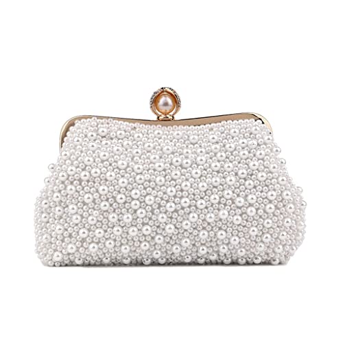 MXIAOXIA Pearl Clutch Bags Women Purse Ladies White Hand Bags Evening Bags for Party Wedding Black Shoulder Bag (Color : D, Size