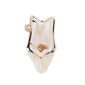 MXIAOXIA Pearl Clutch Bags Women Purse Ladies White Hand Bags Evening Bags for Party Wedding Black Shoulder Bag (Color : D, Size