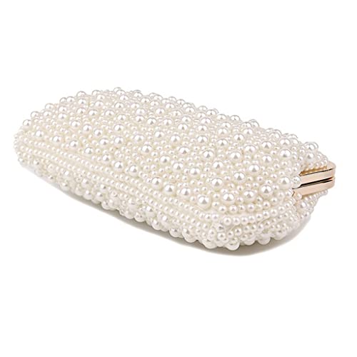 MXIAOXIA Pearl Clutch Bags Women Purse Ladies White Hand Bags Evening Bags for Party Wedding Black Shoulder Bag (Color : D, Size