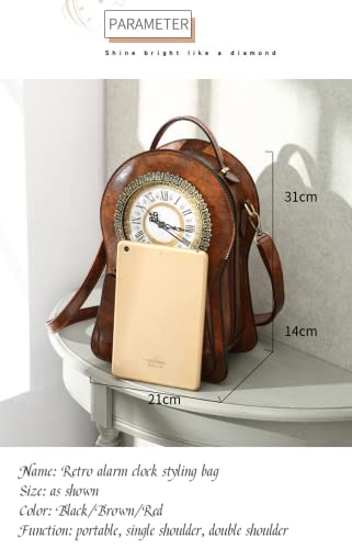 clock purse Real Working Clock Shoulderbags women's backpack vintage one shoulder messenger bag Cross Body for Women Girls (Brown)